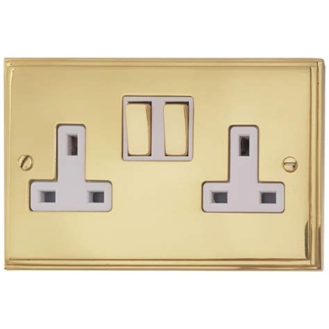 Victorian Cast Polished Brass Double Socket White Insert