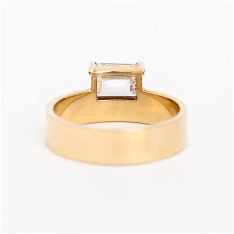 Large Horizontal Emerald Cut Diamond Monolith Ring No3