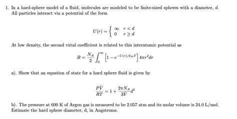 1 in a hard sphere model of a fluid molecules are