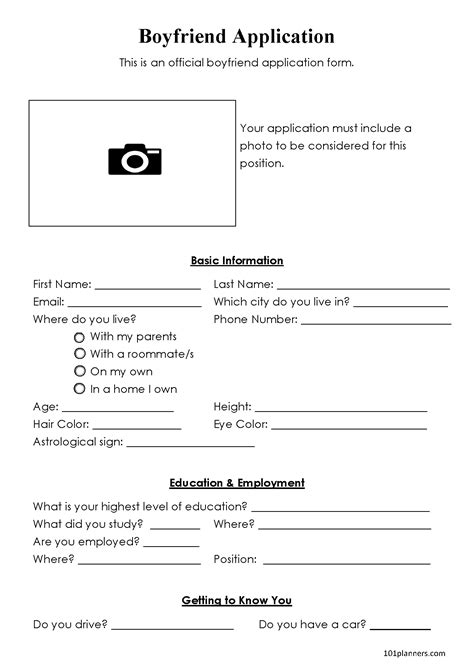 Official Boyfriend Application Form