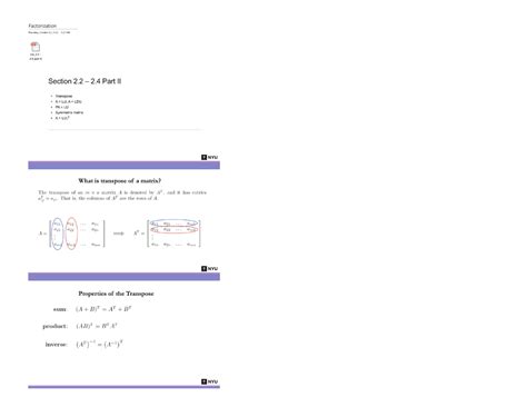 Recap Factorization Linear Algebra Notes Factorization Thursday October AM