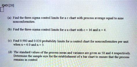 Solved Q3 20 Find The Three Sigma Control Limits For