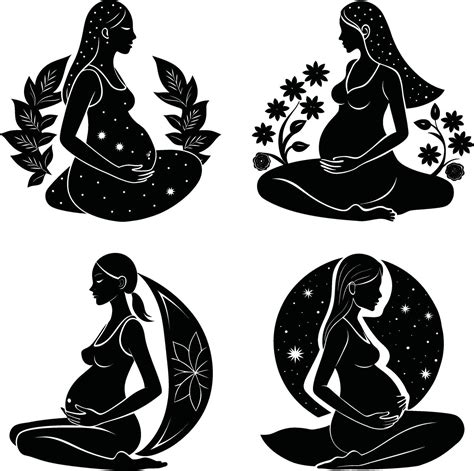 Pregnant Woman Illustrations In Silhouette Style Representing Maternity