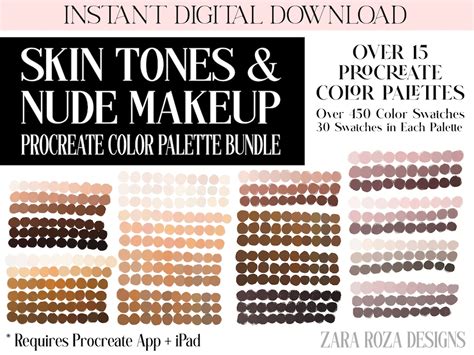 Skin Tones Nude Makeup Procreate Color Palette Bundle Pack Set Draw Character Face