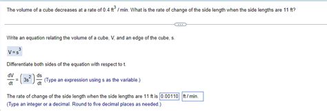 Solved The Volume Of A Cube Decreases At A Rate Of