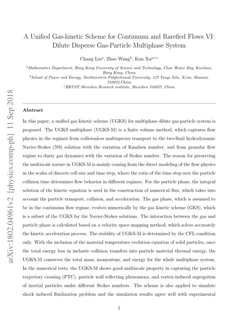 Pdf A Unified Gas Kinetic Scheme For Continuum And Rarefied Flows Vi