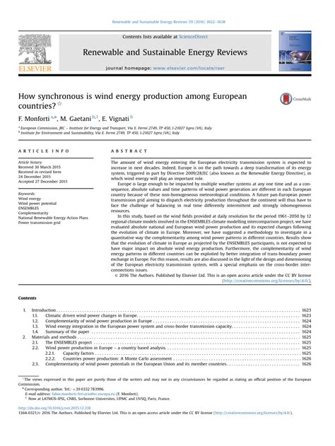 Pdf How Synchronous Is Wind Energy Production Among European Countries