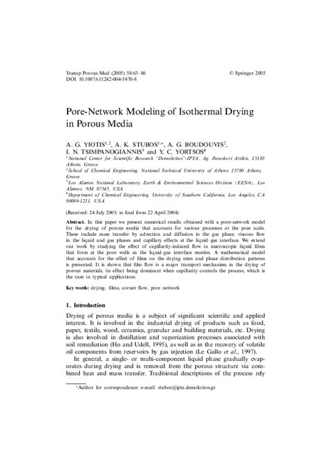 Pdf Pore Network Modeling Of Isothermal Drying In Porous Media