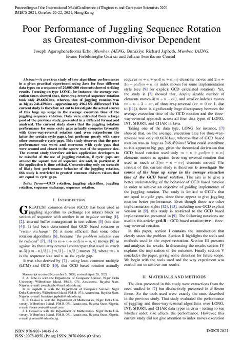Pdf Poor Performance Of Juggling Sequence Rotation As Greatest Common Divisor Dependent