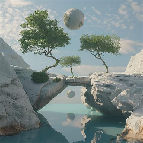3d rendered surreal photo with floating objects or dreamlike scenarios | Premium AI-generated image