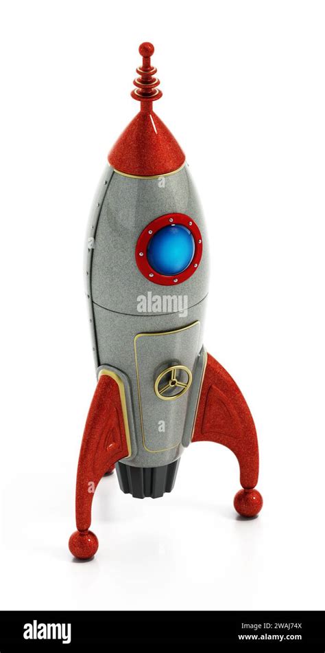 Retro Rocketship Isolated On White Background 3d Illustration Stock