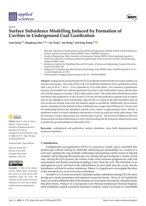 Pdf Surface Subsidence Modelling Induced By Formation Of Cavities In Underground Coal Gasification