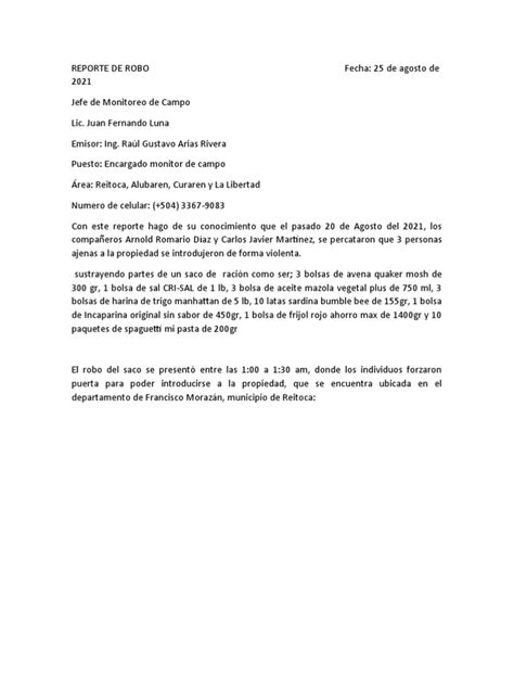 Reporte De Robo Pdf