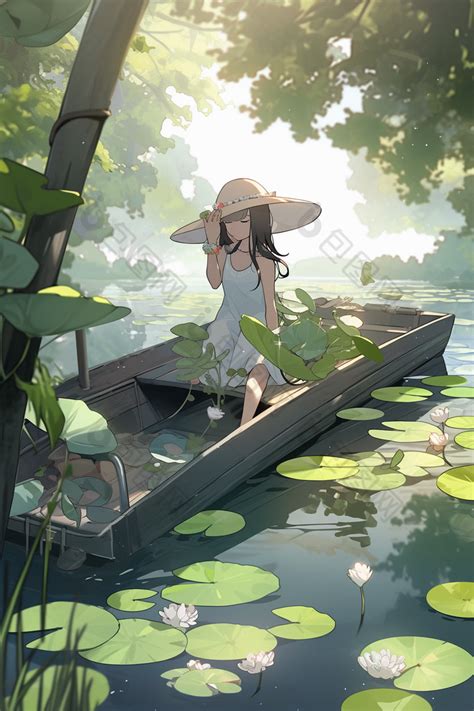 小暑节气女孩大暑遮阳帽插画图片 包图网