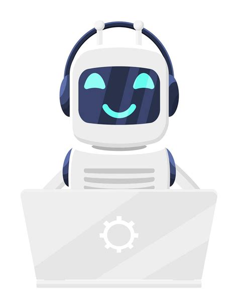 Robot Using Laptop Isolated On White Chatbot Icon Sitting Behind Notebook Computer Ai Bot