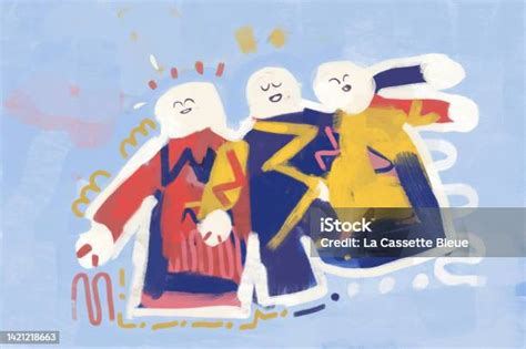 세 가지 매우 귀여운 만화와 단순화 된 친구는 행복하고 수줍음 사회적 기쁨 개념 파스텔 컬러 일러스트 레이 션입니다 만화에 대한 스톡 벡터 아트 및 기타 이미지 Istock