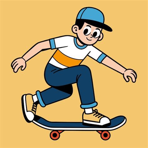 스케이트보드 에 있는 소년 의 만화 그림 과 모자 프리미엄 Ai 생성 벡터