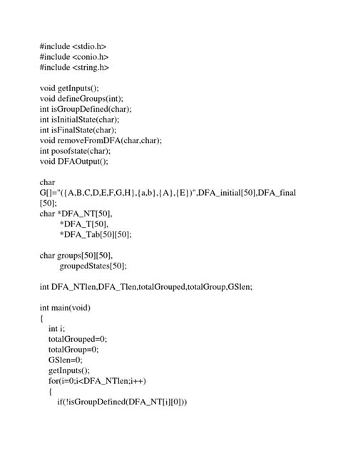 Minimizing Dfa C Program Pdf