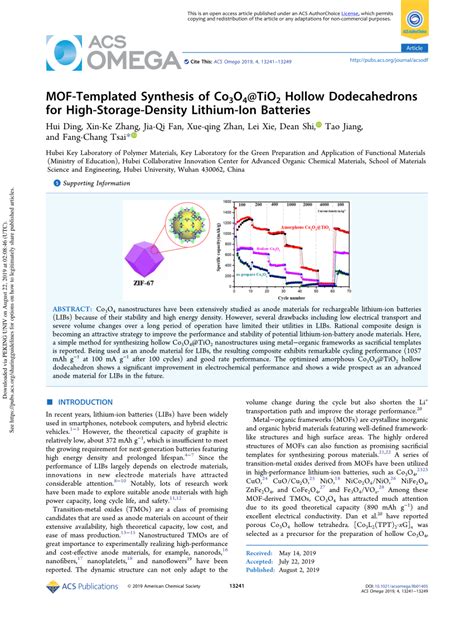 Pdf Mof Templated Synthesis Of Co 3 O 4 Tio 2 Hollow Dodecahedrons