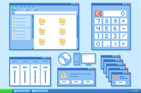 픽셀 윈도우 앱 Ui 벡터 Freepik에서 무료 고품질 벡터를 다운로드하세요 Freepik