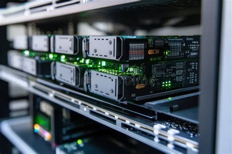 Data Storage Devices Illuminated In A Server Rack Within A Technology Hub Stock Photo Image Of