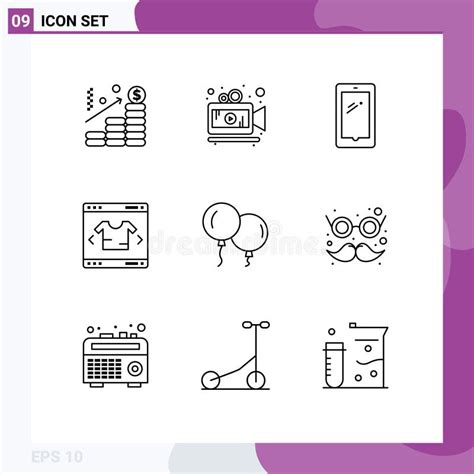 9 Thematic Vector Outlines And Editable Symbols Of Fly Shopping Smart Phone Online Business