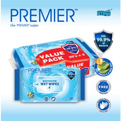 Premier Antibacterial Wet Wipes 50s X 2 Packets Shopee Malaysia