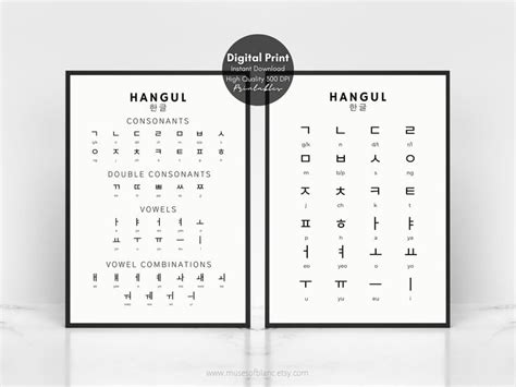 Set Of 2 Hangul Chart Korean Learning Language Wall Print Learn Korean