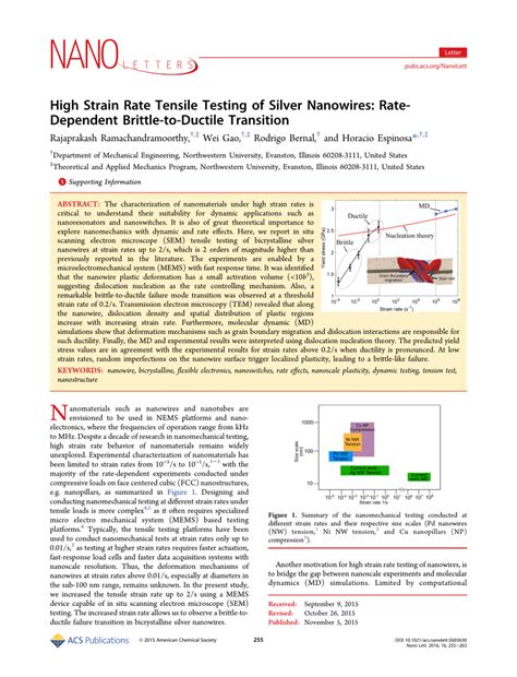 Pdf High Strain Rate Tensile Testing Of Silver Nanowires Rate