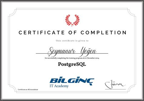 Şeymanur YeĞen On Linkedin Postgresql Training Completion Certificate