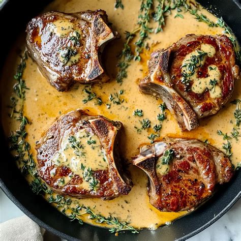 Pan Seared Lamb Chops With Mustard Thyme Sauce