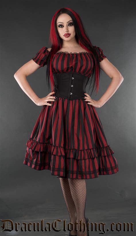 Red Striped Gothabilly Dress Draculaclothing