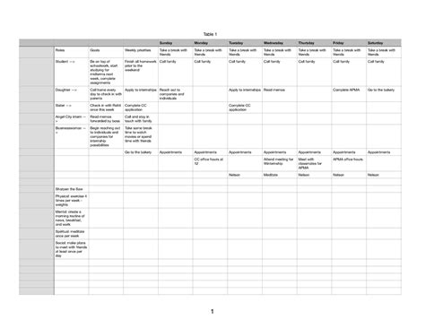 Task Prioritization Assessment Table 1 Sunday Monday Tuesday