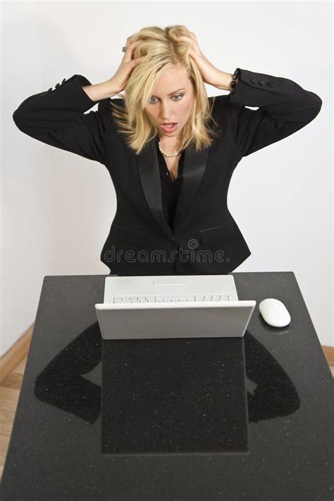 Beautiful Woman Having Computer Problems Stock Photo Image Of Blond Babe 9962178