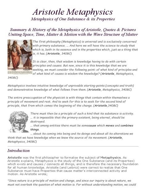 Aristotle Metaphysics One Substance Metaphysics Aristotle
