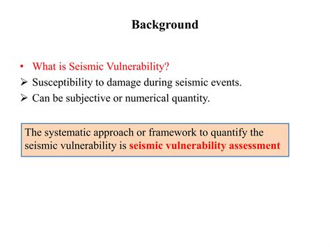 Seismic Vulnerability Assessment Methods Slides Pptx