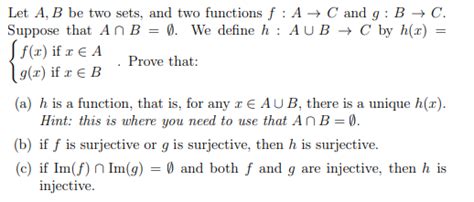 solved let a b be two sets and two functions f a→c and