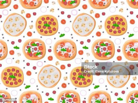원활한 피자 패턴입니다 재료가 있는 다양한 레시피에 따른 피자 옵션 만화 벡터 일러스트 레이 션입니다 전통 이탈리아 요리 맛있는 이탈리안 피자 배경 화면의 반복되는 배경