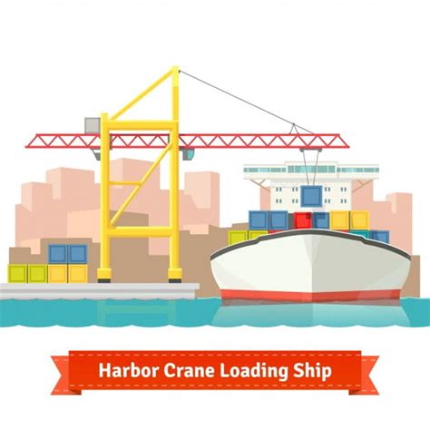Container Cargo Ship Loaded By Big Harbour Crane Eps Vector Uidownload