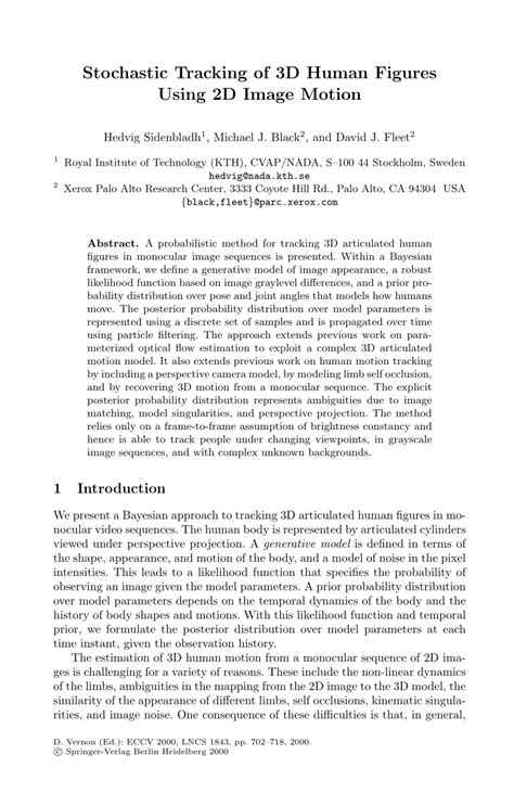 Pdf Stochastic Tracking Of 3d Human Figures Using 2d Image Motion