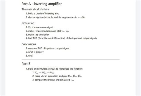 solved part a inverting amplifier theoretical calculations