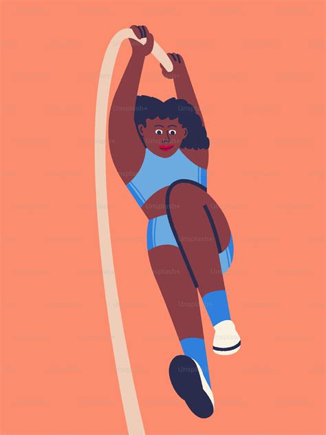 한 여성이 손을 머리 뒤로 한 채 밧줄에 매달려 있습니다 벡터 Unsplash의 장대높이뛰기 이미지