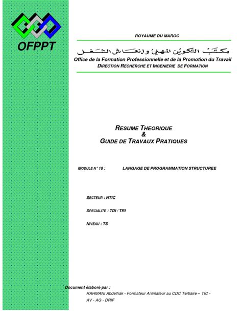 Module Langage De Programmation Structure C Pdf C Langage De