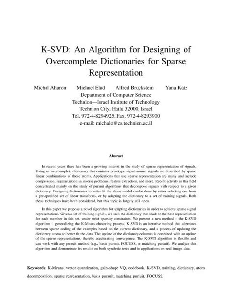 K Svd An Algorithm For Designing Of Overcomplete Technion