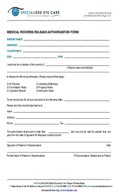 Maryland Medical Records Release Form 2 Pdfsimpli