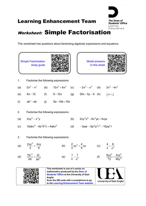 Simple Factorisation Worksheet Portal