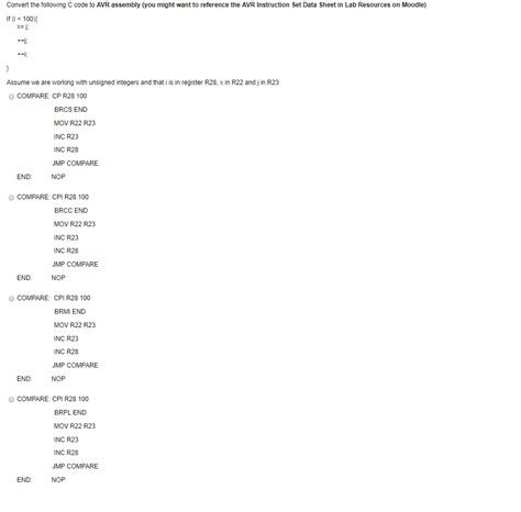 Solved Convert The Following C Code To AVR Assembly You Chegg Com