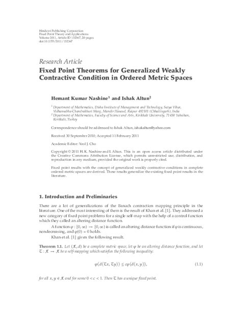 Pdf Fixed Point Theorems For Generalized Weakly Contractive Condition