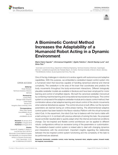 Pdf A Biomimetic Control Method Increases The Adaptability Of A