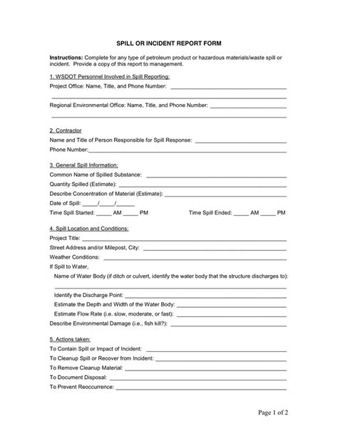 Spill Or Incident Report Form In Word And Pdf Formats